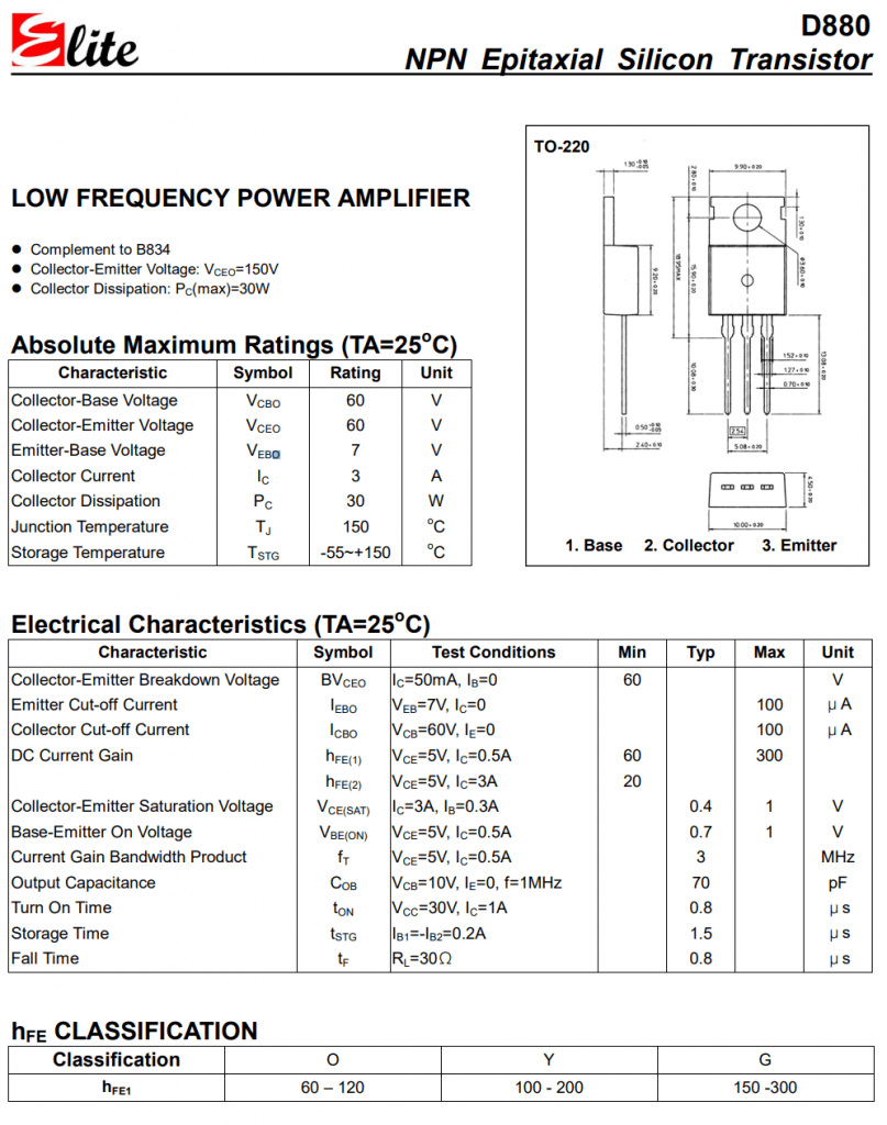D880-Y NPN Transistor TO-220 - ShopOfThings
